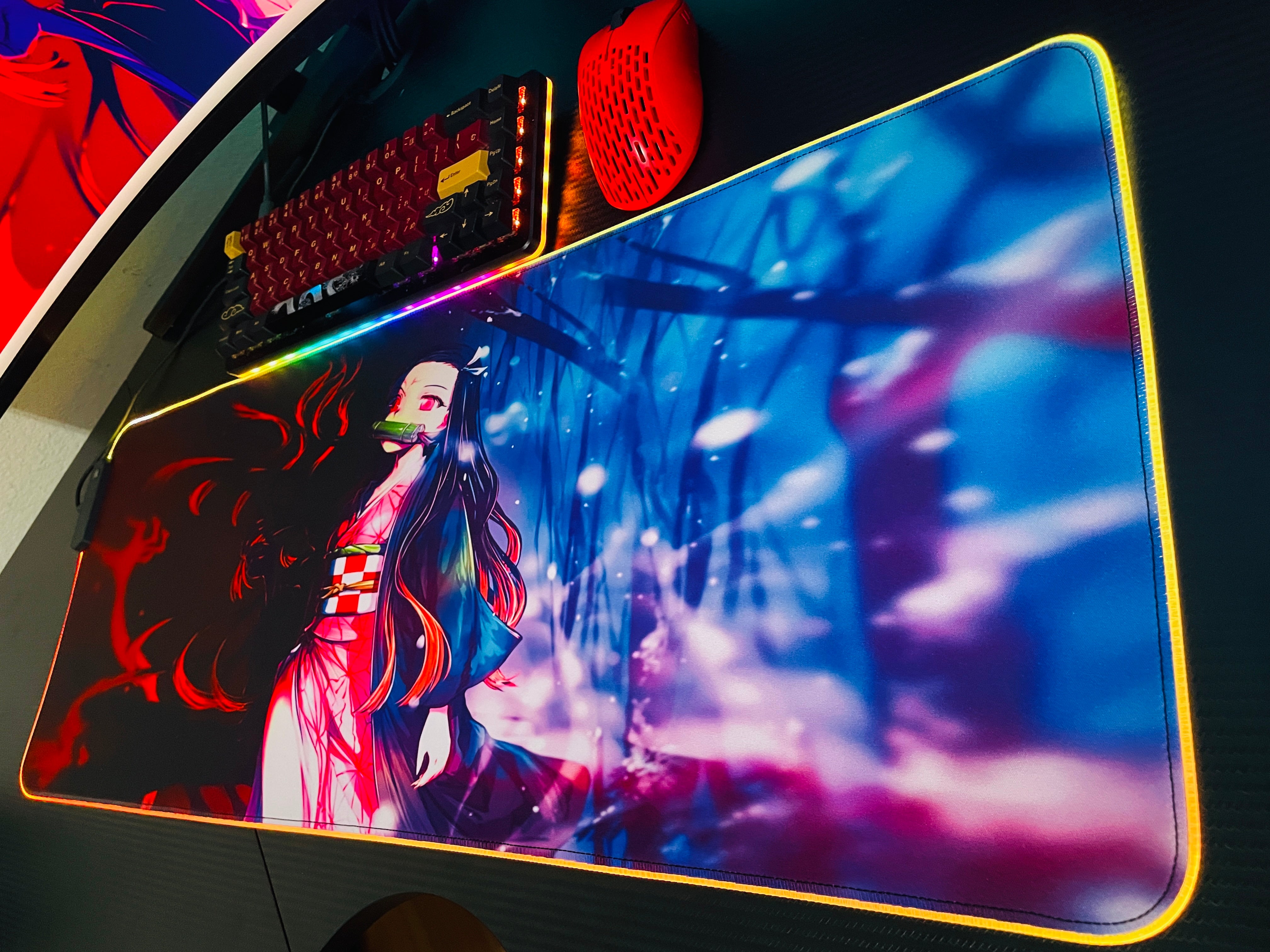 Blood Art Nezuko Demon Slayer RGB Anime Mouse Pad - Vibrant LED Gaming ...